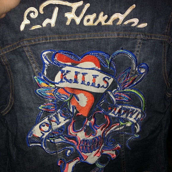 Ed Hardy | Jackets & Coats | Ed Hardy Blue Jean Jacket | Poshmark